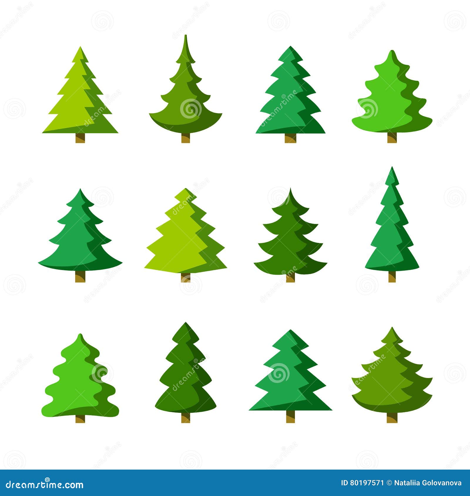 Christmas tree set. stock vector. Illustration of icon - 80197571