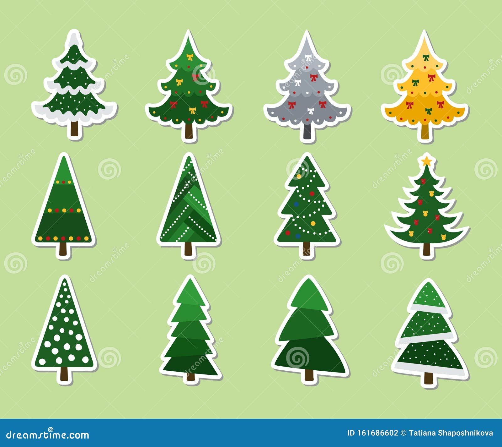 Christmas Tree. Set of Christmas Tree Stickers with Festive Decor Stock ...