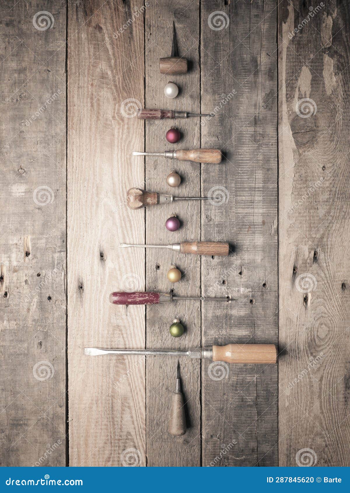 Christmas Tree Shape with Old Used Vintage Tools Stock Photo - Image of ...