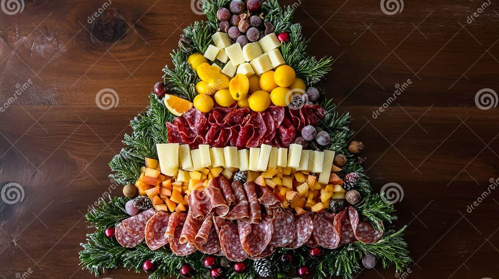 Christmas Tree Shaped Appetizer Board with Salami, Cheese, and Fruit ...