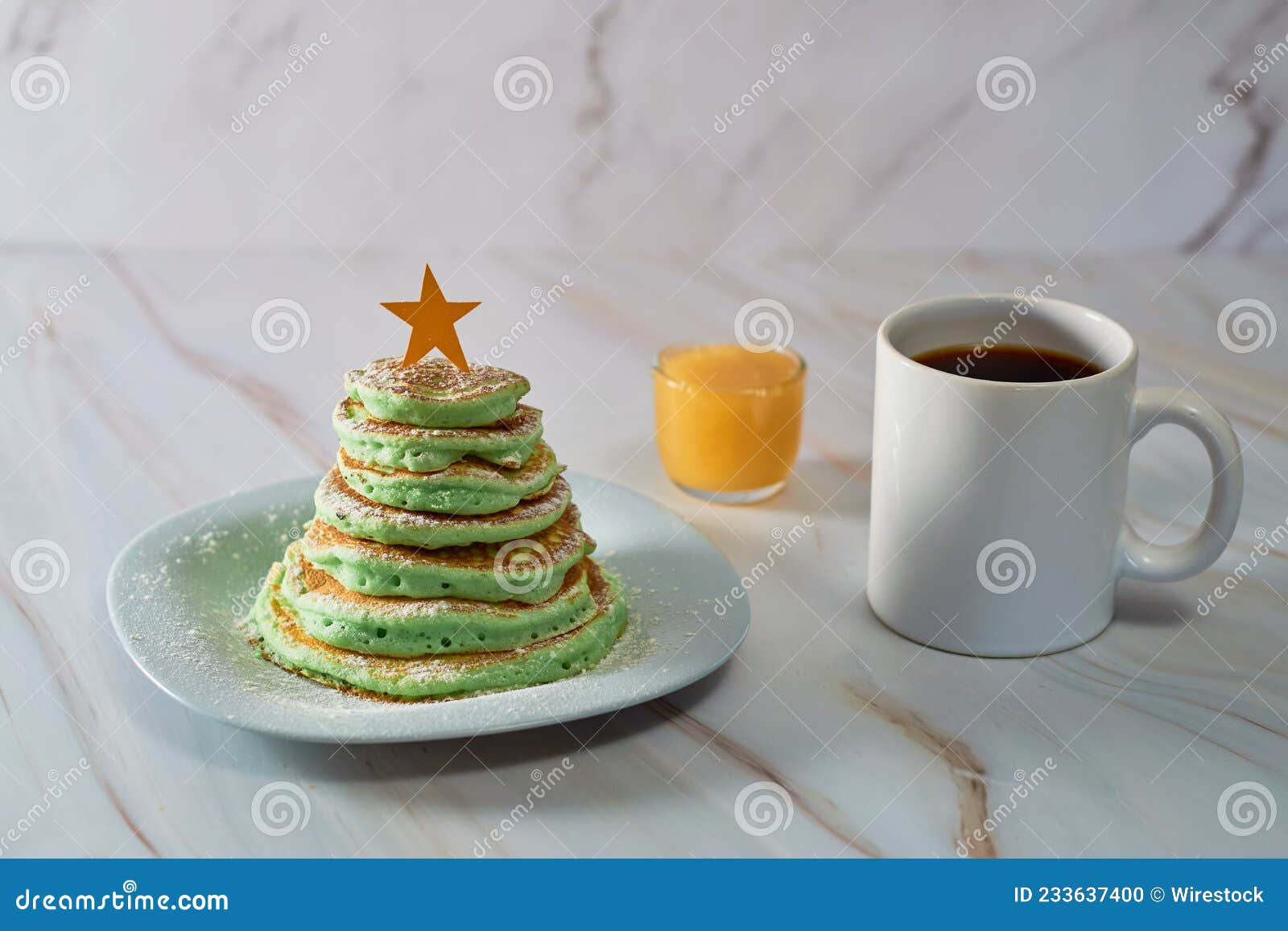 Christmas Tree Shaped Pancakes on the Table. Christmas Breakfast ...