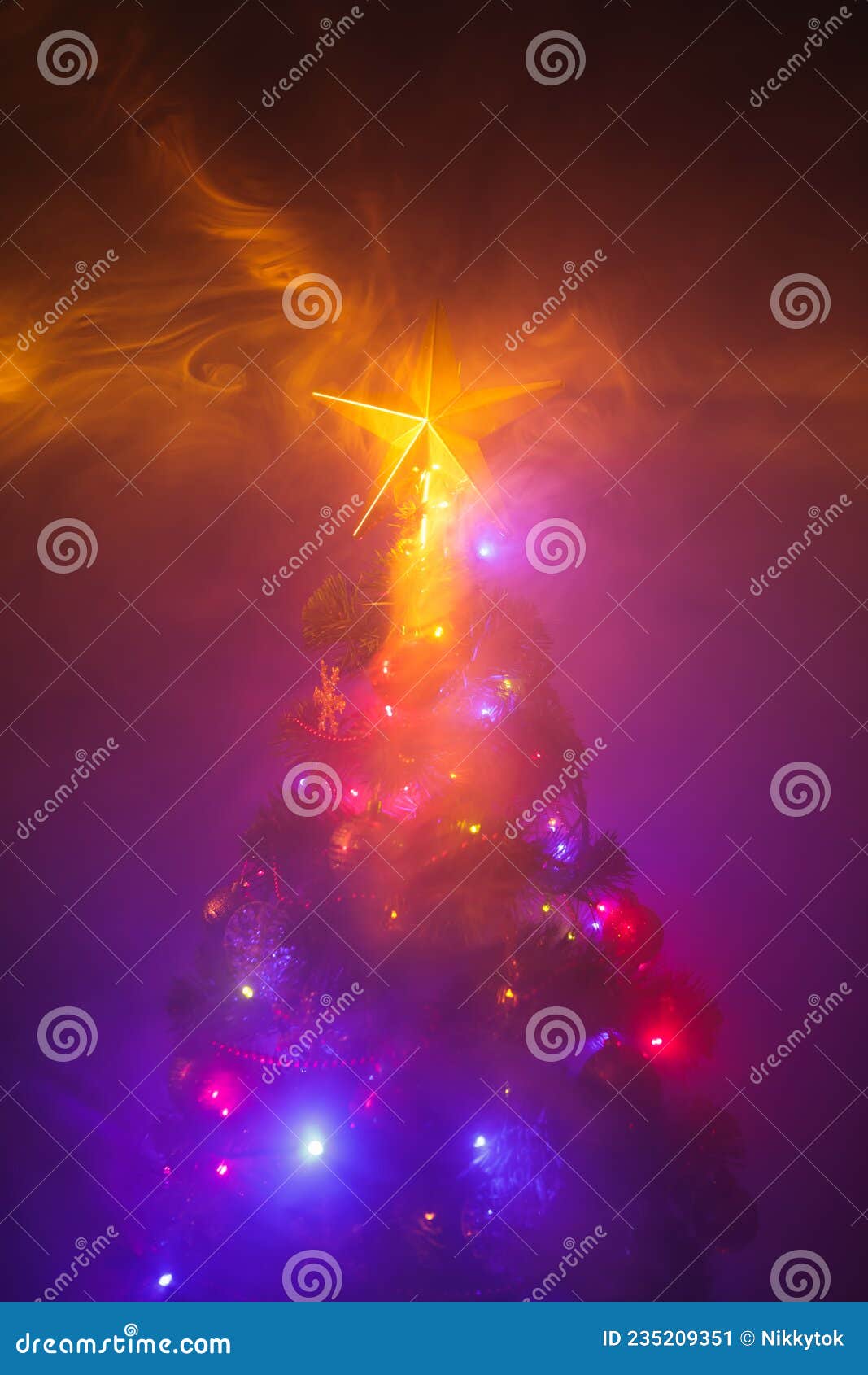 Christmas Tree with Shining Star and Dense Smoke Stock Image - Image of ...
