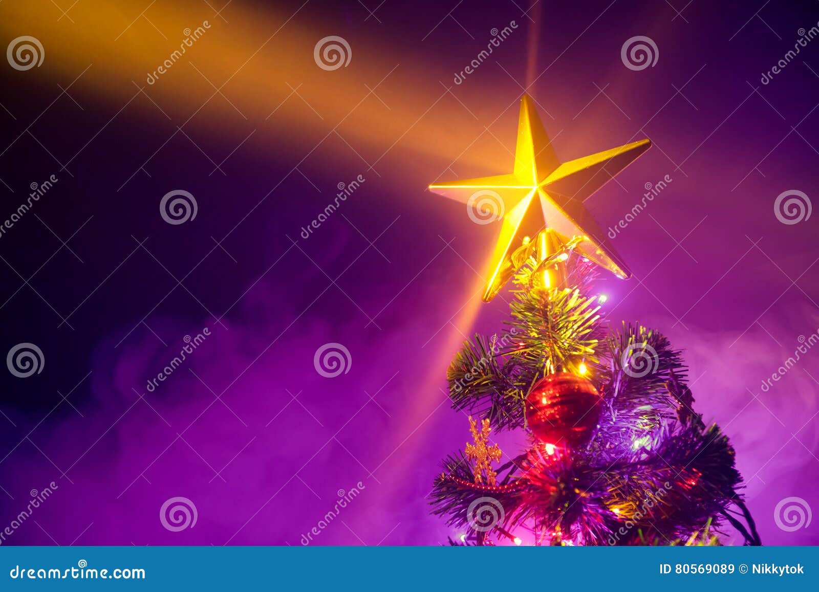 Christmas Tree with Shining Star and Frozen Mist Stock Image - Image of ...