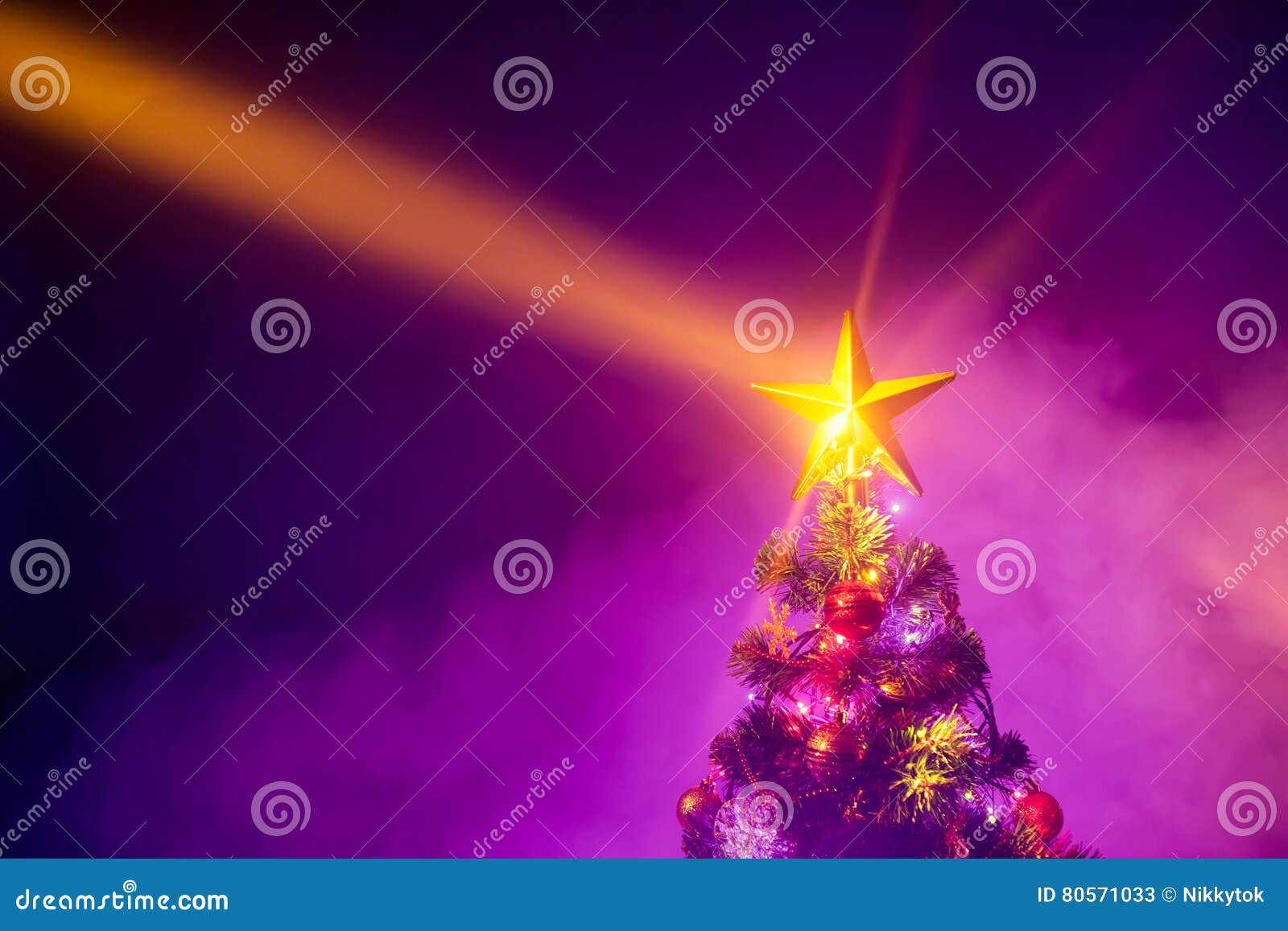 Christmas Tree with Shining Star and Frozen Mist Stock Image - Image of ...