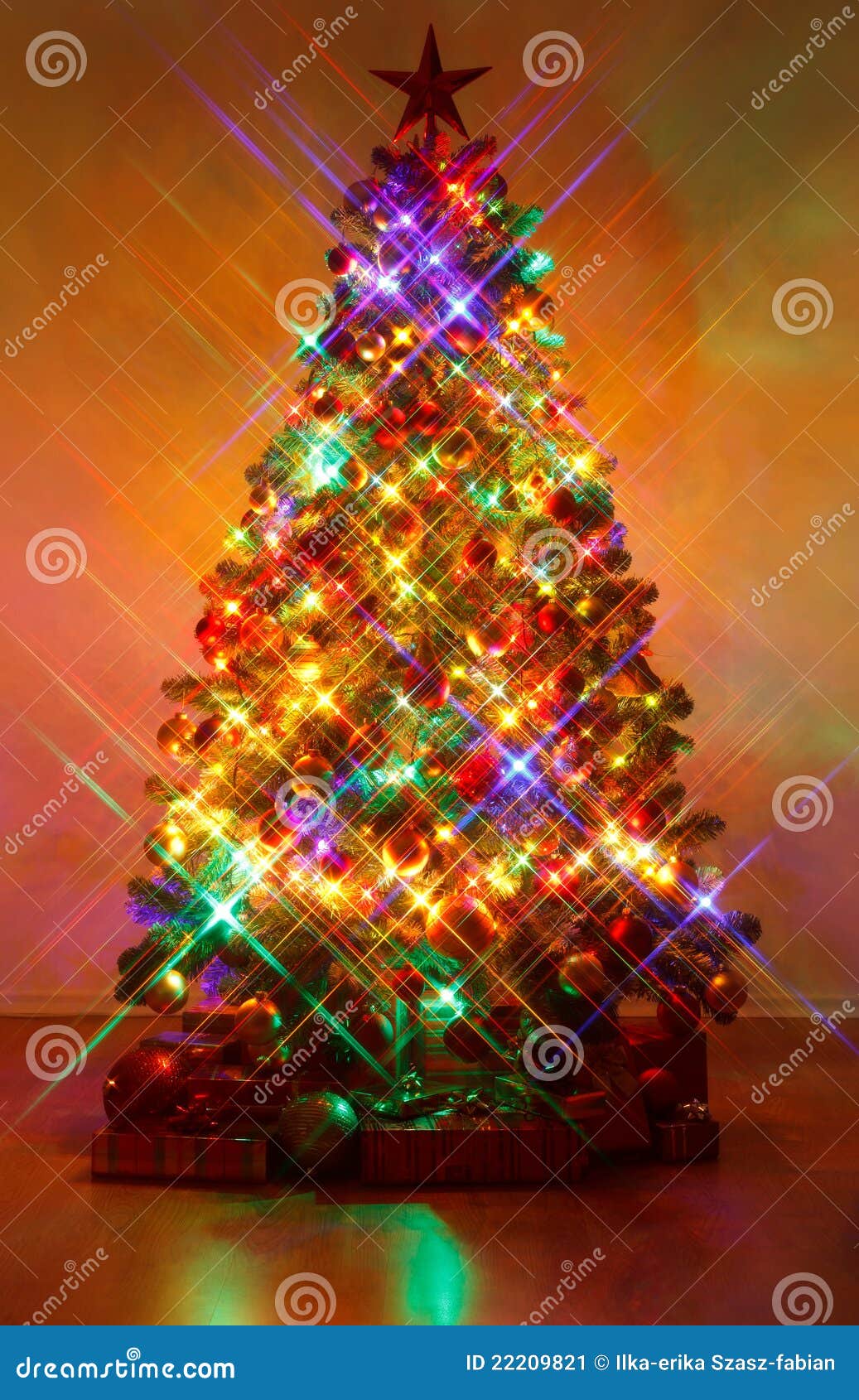 Christmas Tree Shot with Cross Screen Filter Stock Image - Image of ...