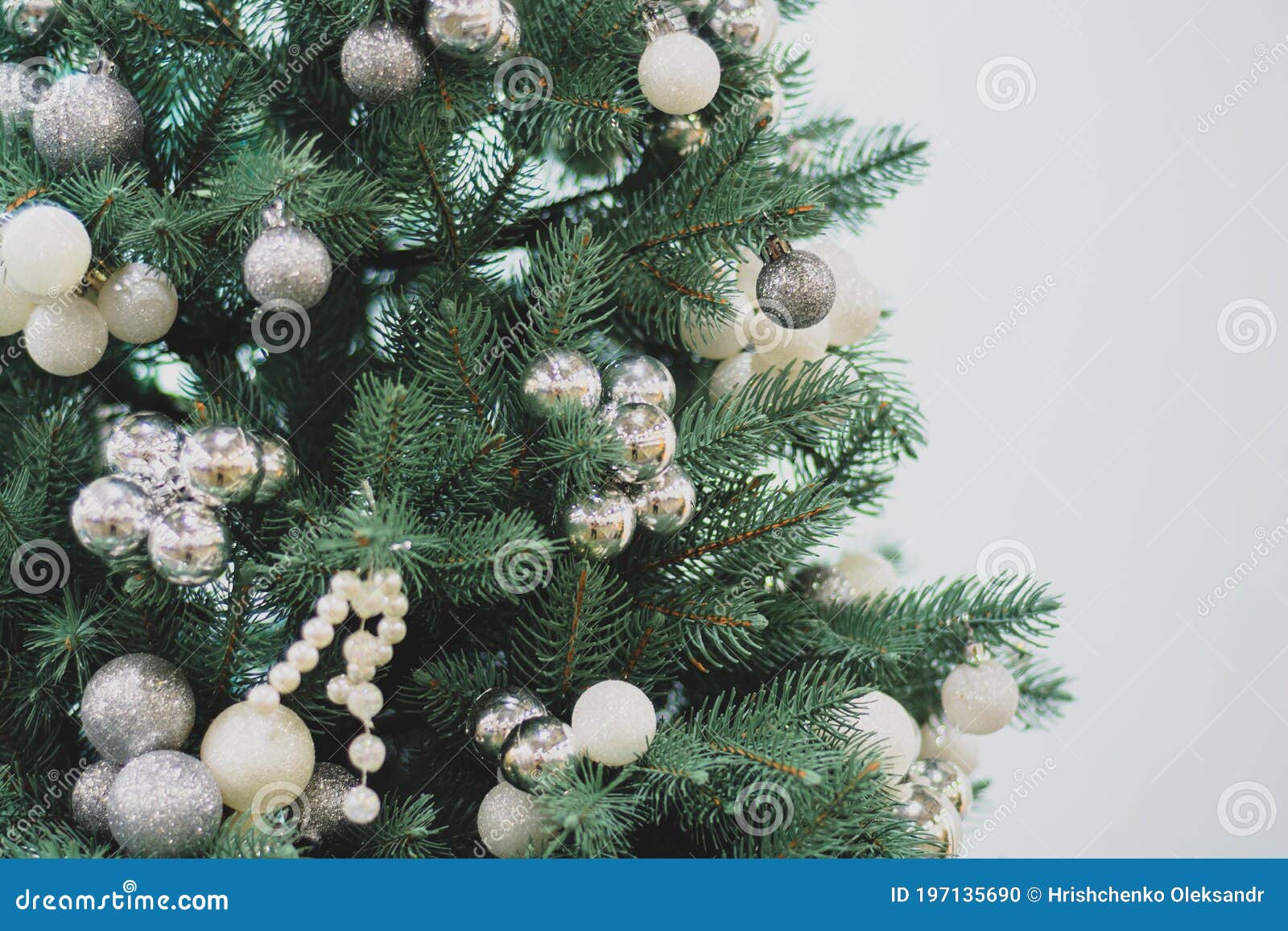 Christmas Tree with Silver Balls and Shiny Ribbon Stock Photo - Image ...