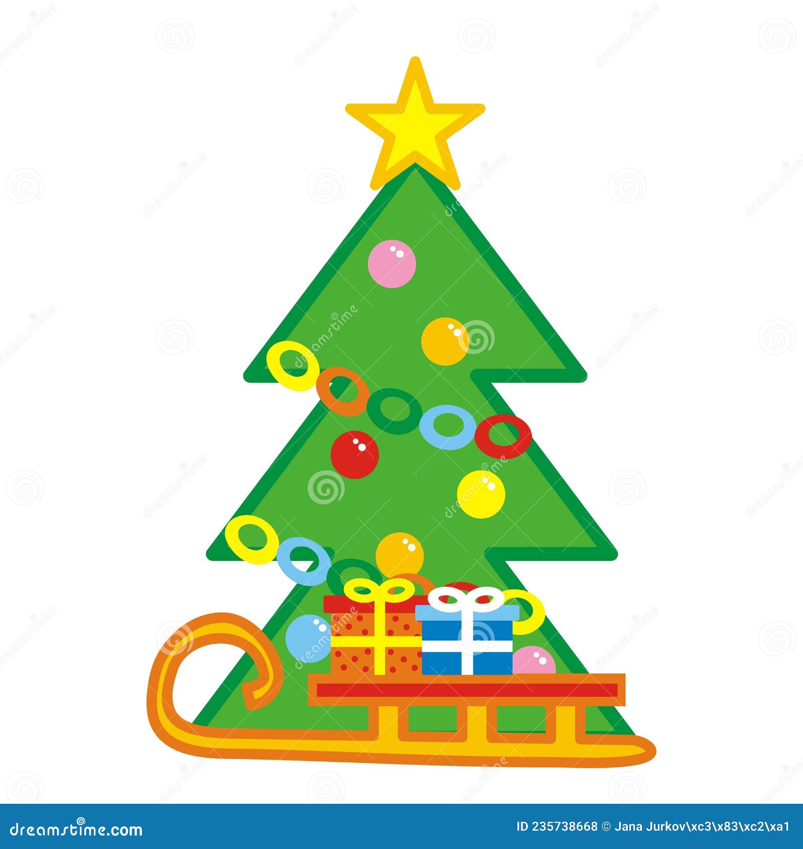 Christmas Tree and Sledge with Gifts, Eps. Stock Vector - Illustration ...