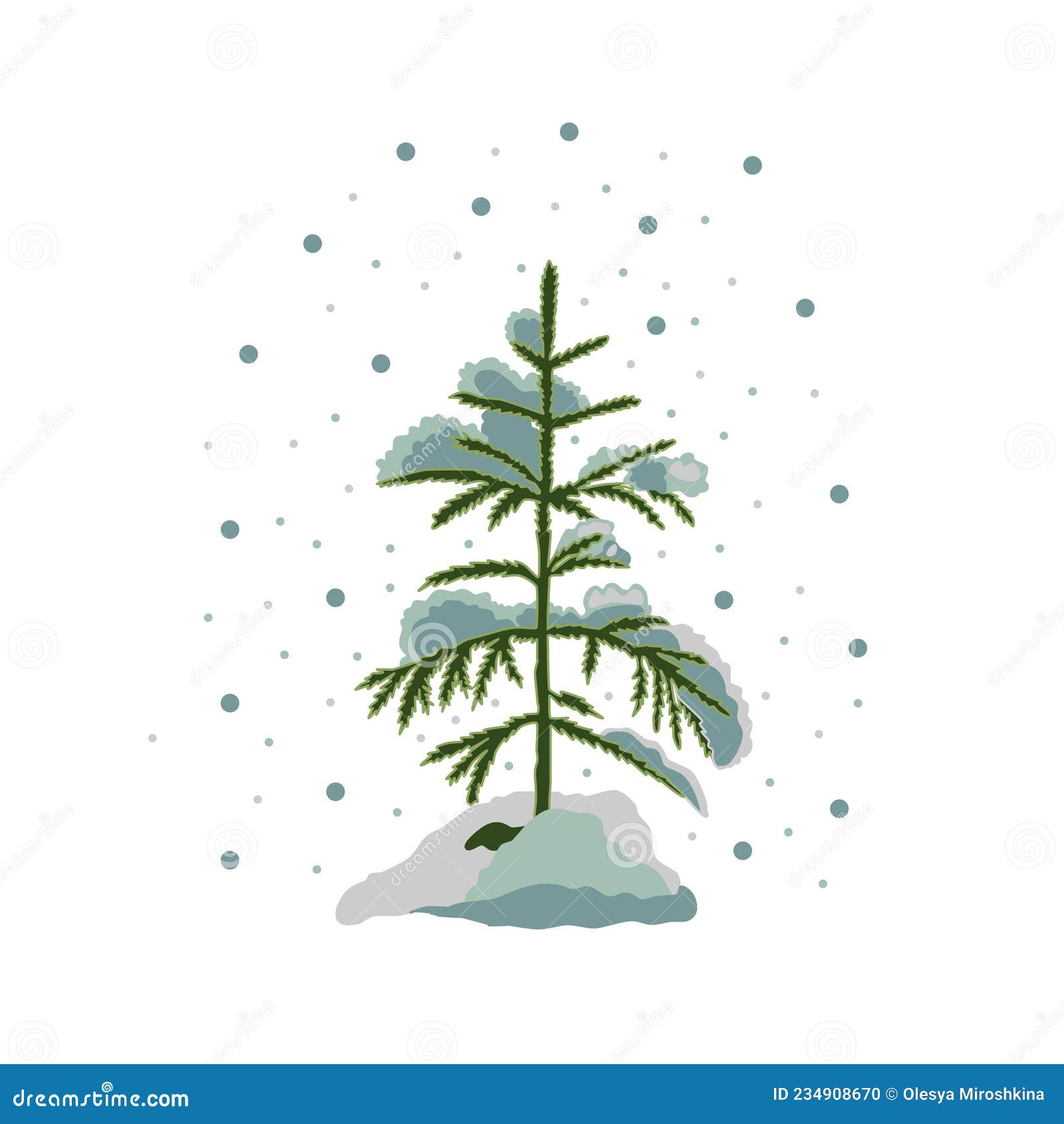 Christmas Tree in the Snow and without Decorations, Isolated on a White ...
