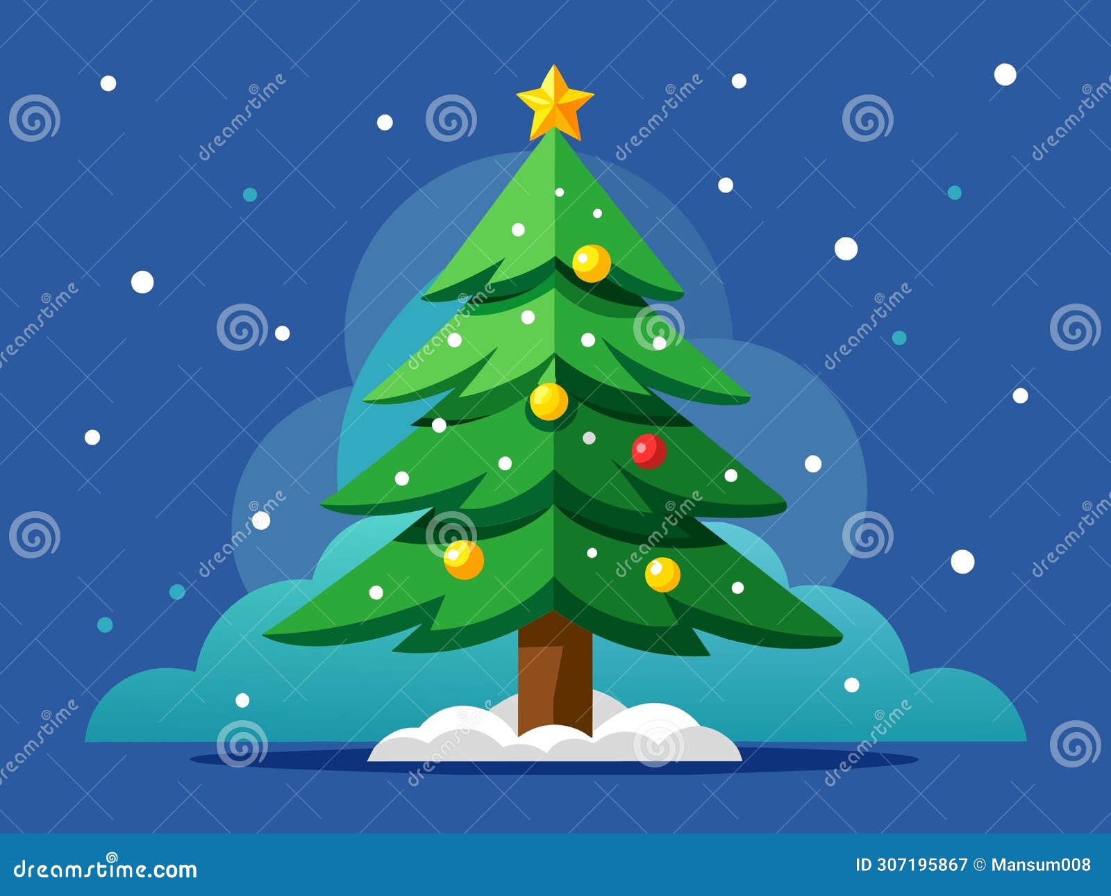 Christmas Tree with Snow. Flat Cartoon Illustration Stock Illustration ...
