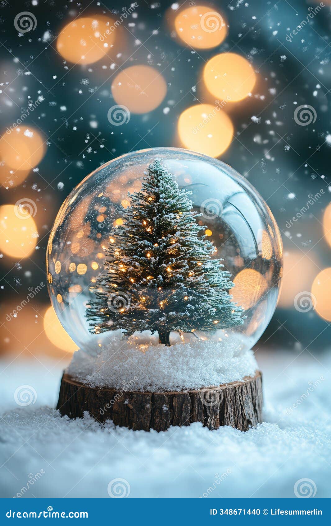Christmas Tree in Snow Globe with Lights Stock Photo - Image of cozy, tree: 348671440