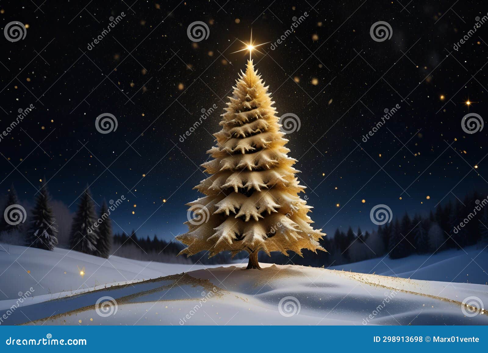 Bright Christmas Tree at Night Stock Illustration - Illustration of ...
