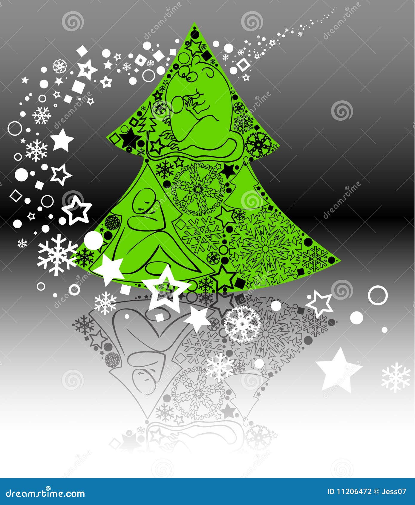 Christmas Tree and Snowflakes Stock Illustration - Illustration of ...