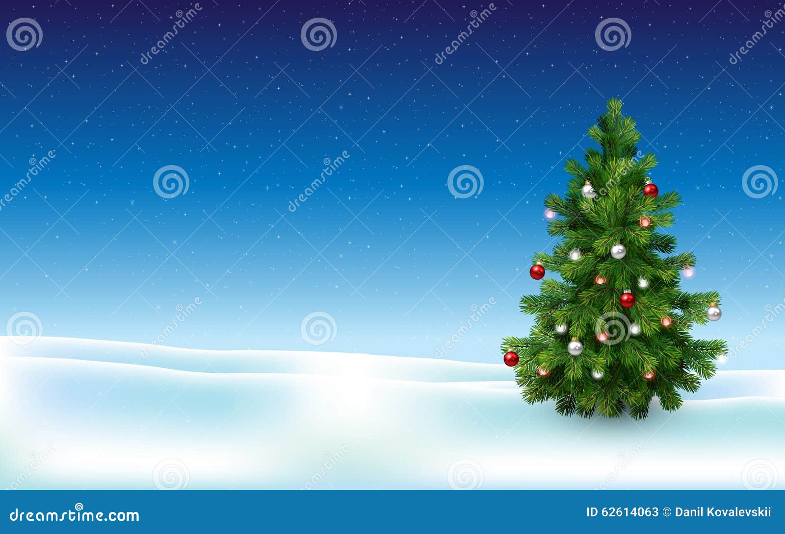 Christmas Tree in Snowy Field Stock Illustration - Illustration of ...