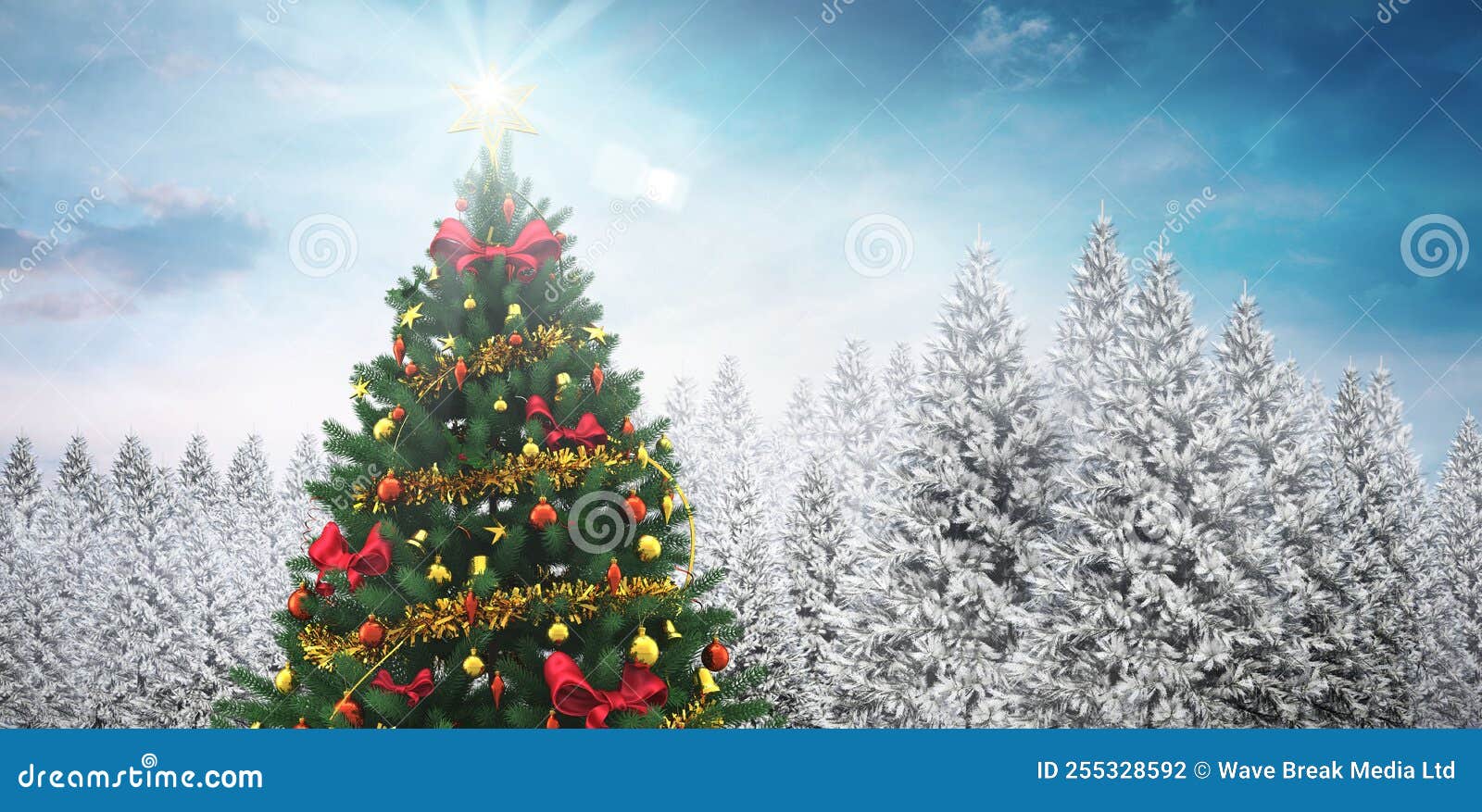 Christmas Tree in Snowy Forest Stock Illustration - Illustration of ...