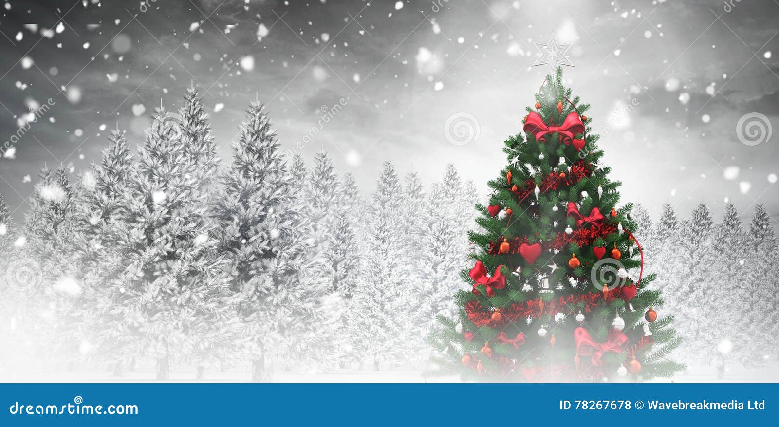 Christmas Tree in Snowy Forest Stock Illustration - Illustration of ...