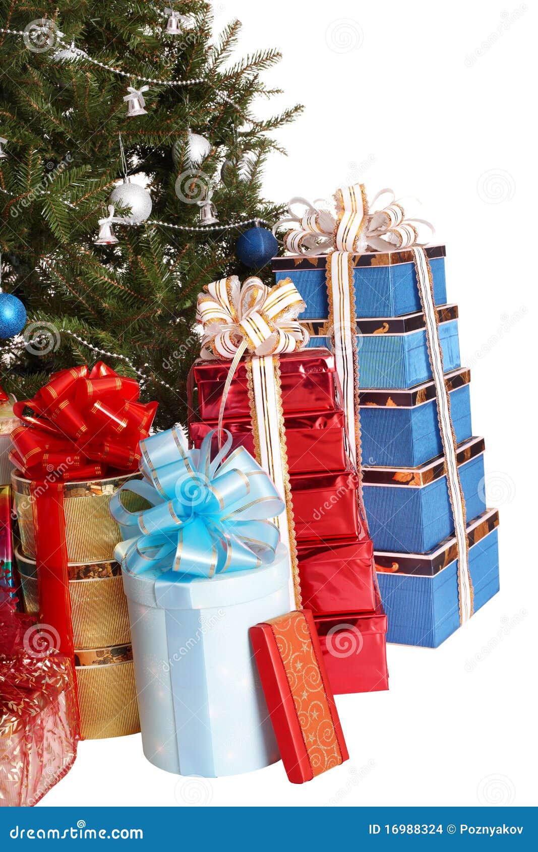 Christmas Tree with Stack Gift Box. Stock Photo - Image of pile ...