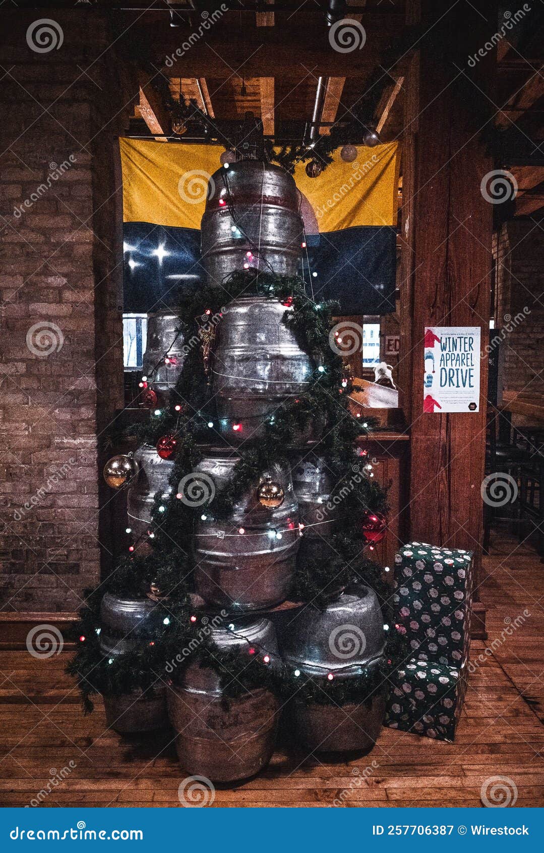 Christmas Tree with a Stack of Metal Barrels Editorial Photography ...