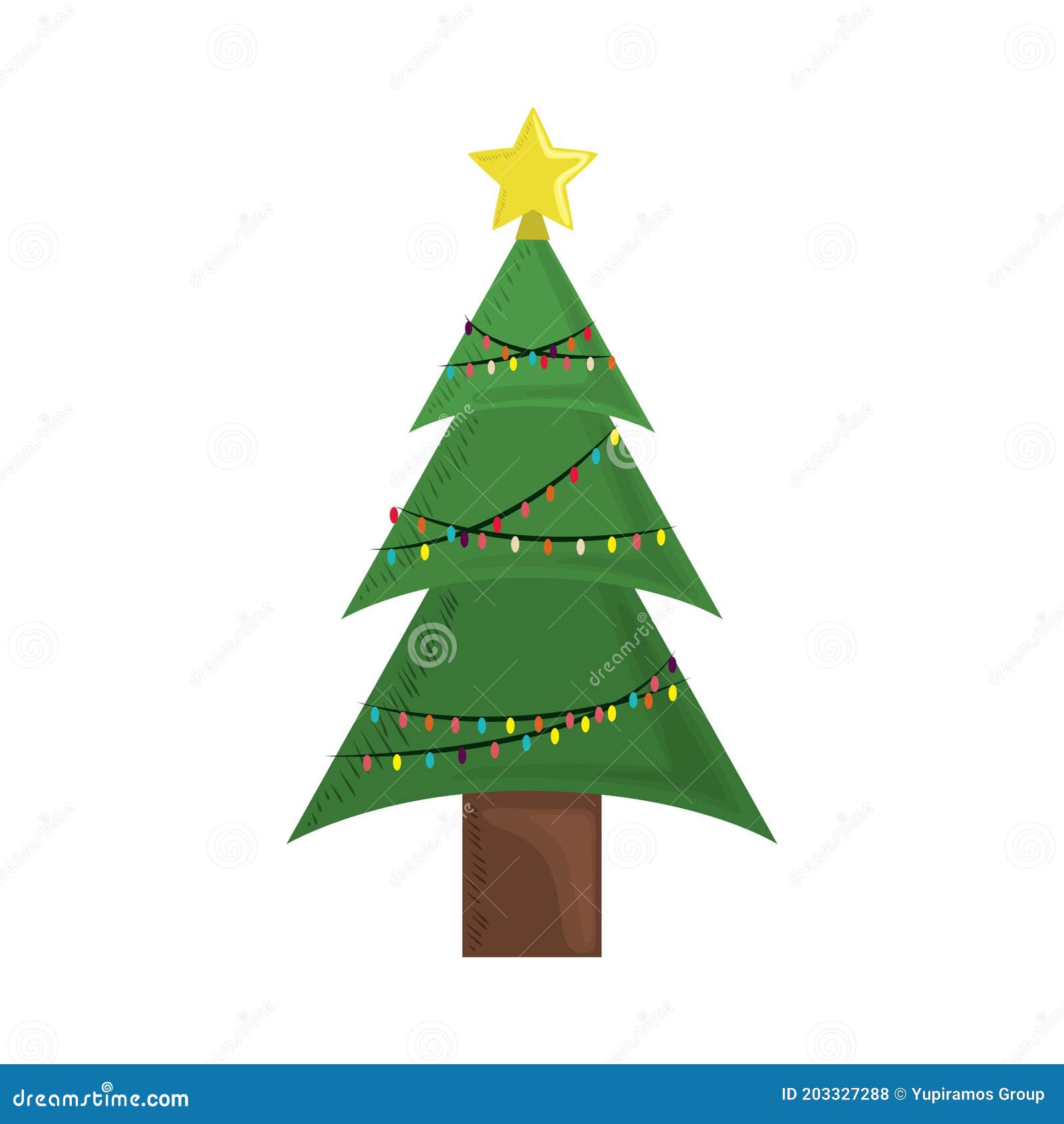Christmas Tree with Star and Colored Lights Decoration Stock Vector ...