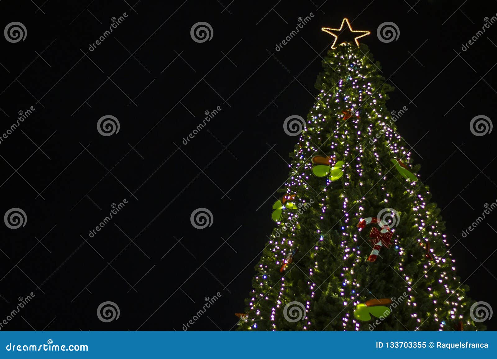 Christmas Tree with Star on Top at Night Stock Image - Image of ...
