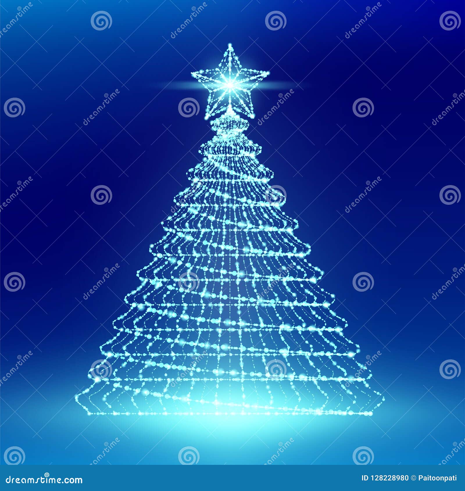 Christmas Tree with Star Wireframe Polygon Bokeh Light Frame Structure ...