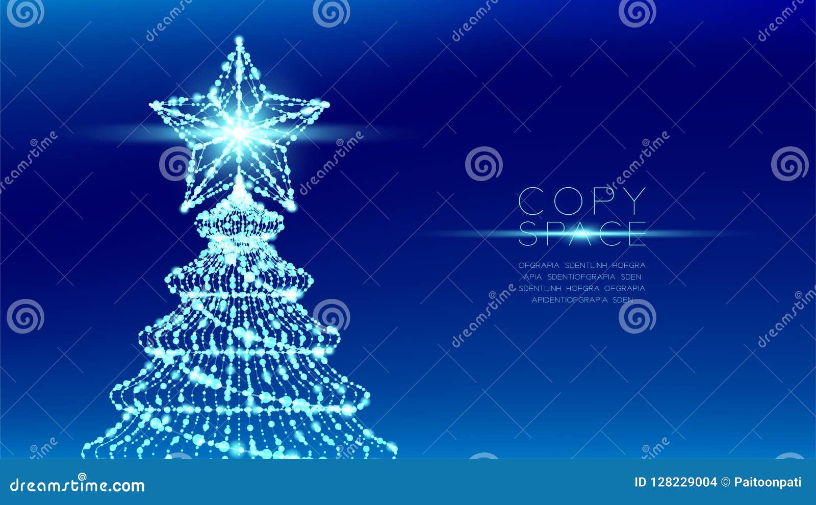Christmas Tree with Star Wireframe Polygon Bokeh Light Frame Structure ...