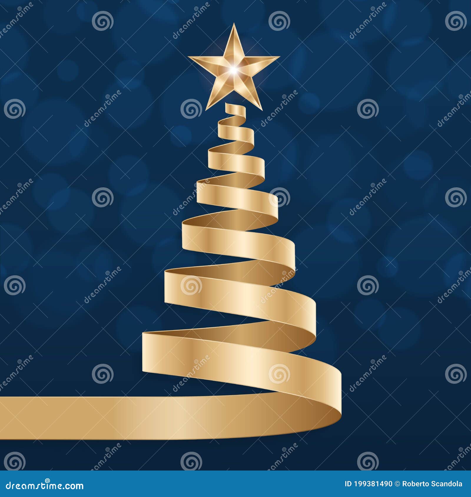 Christmas Tree Stars Greetings Golden Blue Background Stock Vector ...