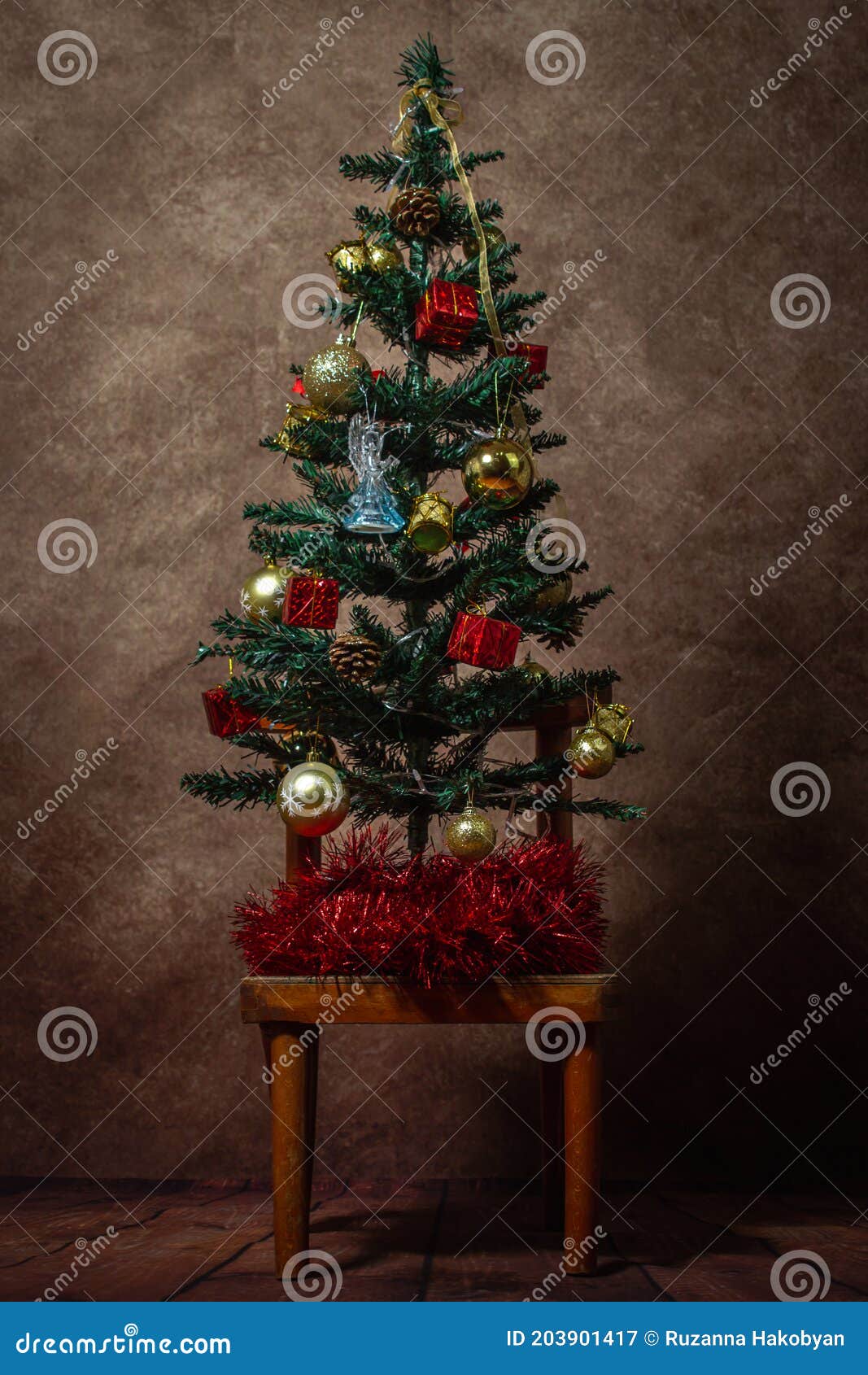 Christmas Tree on a Stool. Christmas Concept. an Elegant Tree. Country ...