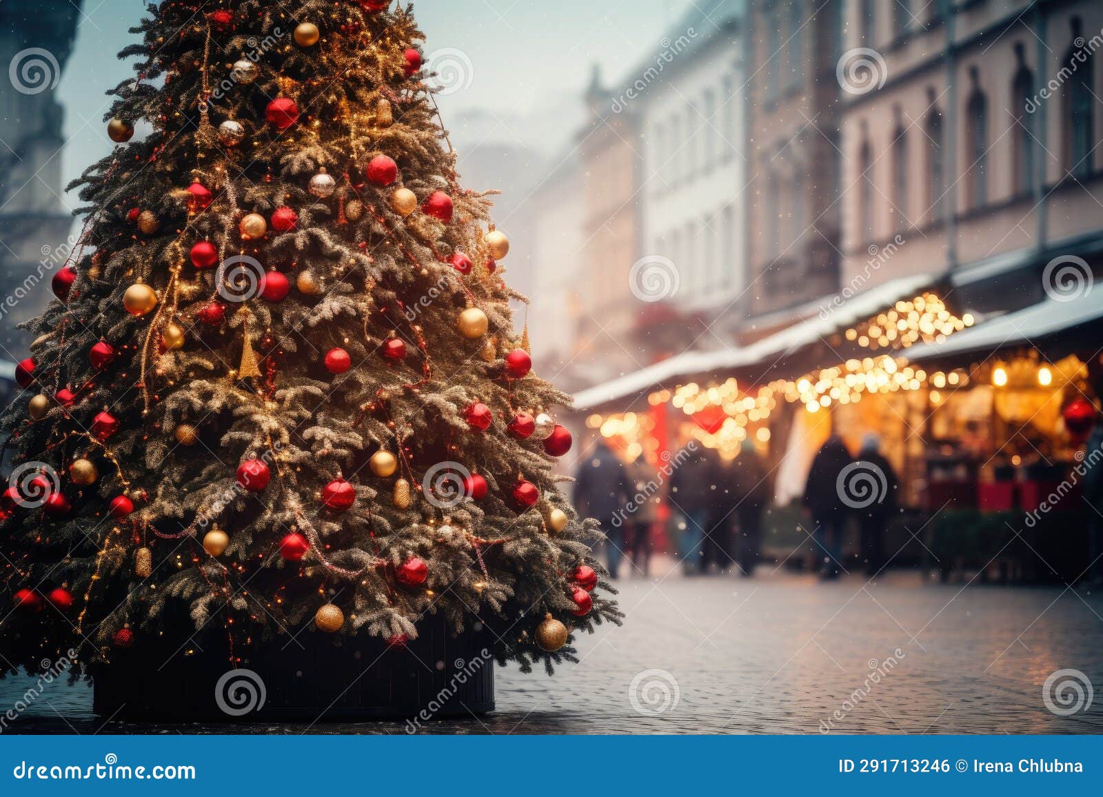 Christmas Tree on the Street in the City Center Stock Illustration ...