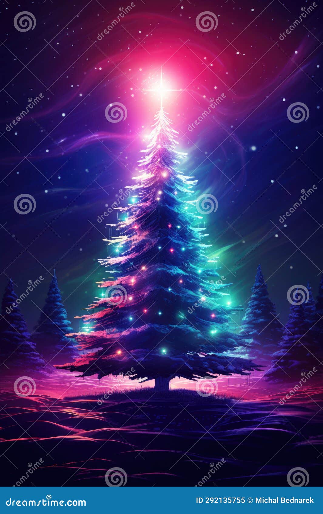 Christmas Tree in Synthwave Style, Neon Colors Stock Image - Image of ...