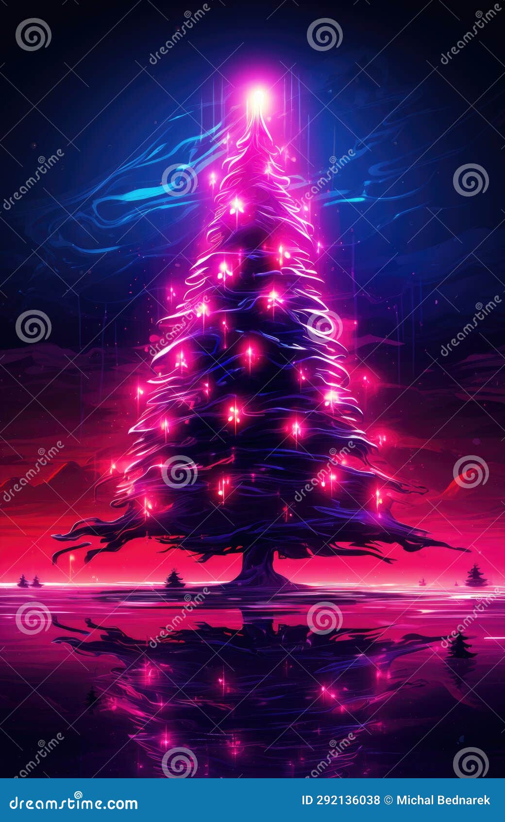 Christmas Tree in Synthwave Style, Neon Colors Stock Illustration ...