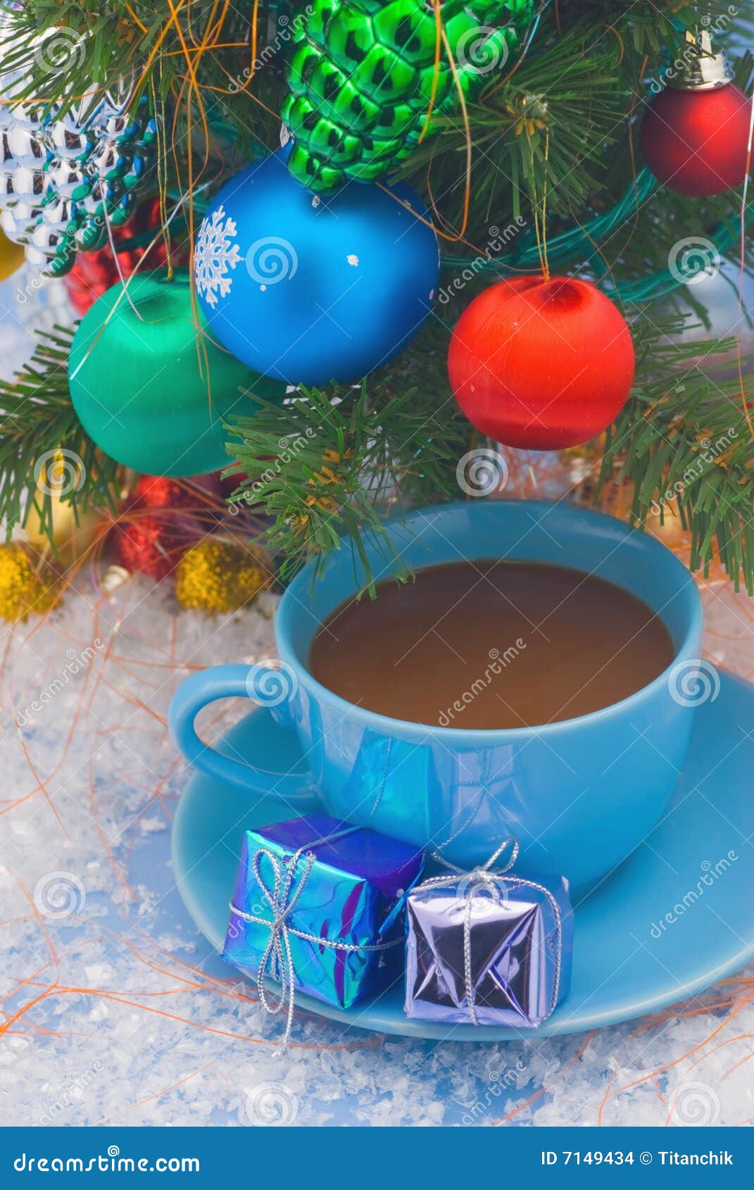Christmas tree and tea cup stock photo. Image of ball - 7149434
