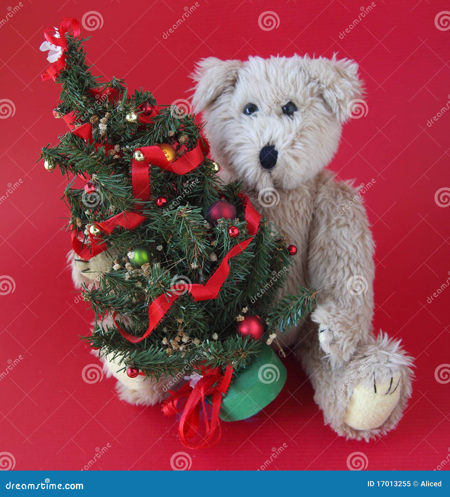Christmas Tree with Teddy Bear Stock Image - Image of bows, furry: 17013255