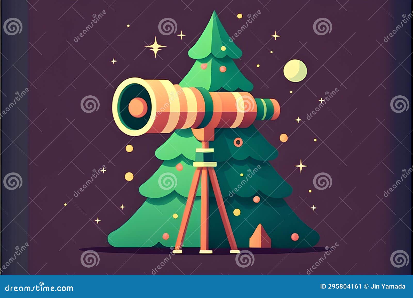 Christmas Tree and Telescope on a Dark Background. Vector Illustration ...