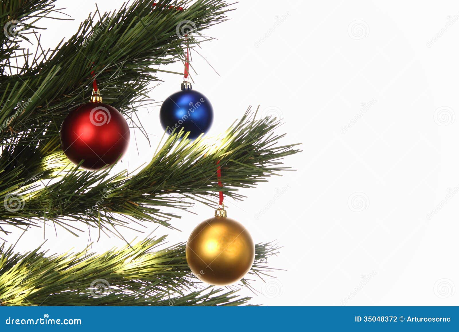 Christmas Tree with Three Spheres Stock Photo - Image of blue, season ...