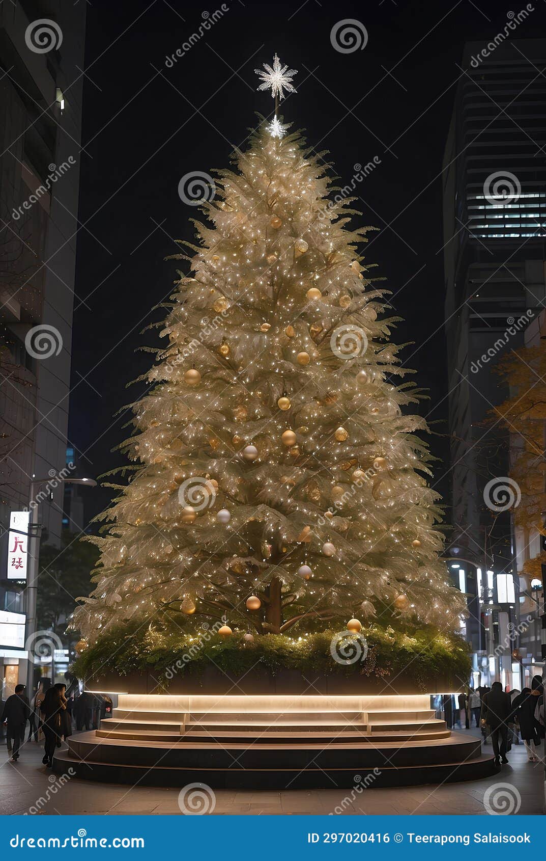 Christmas Tree in Tokyo with Beautiful Night Light Stock Illustration ...