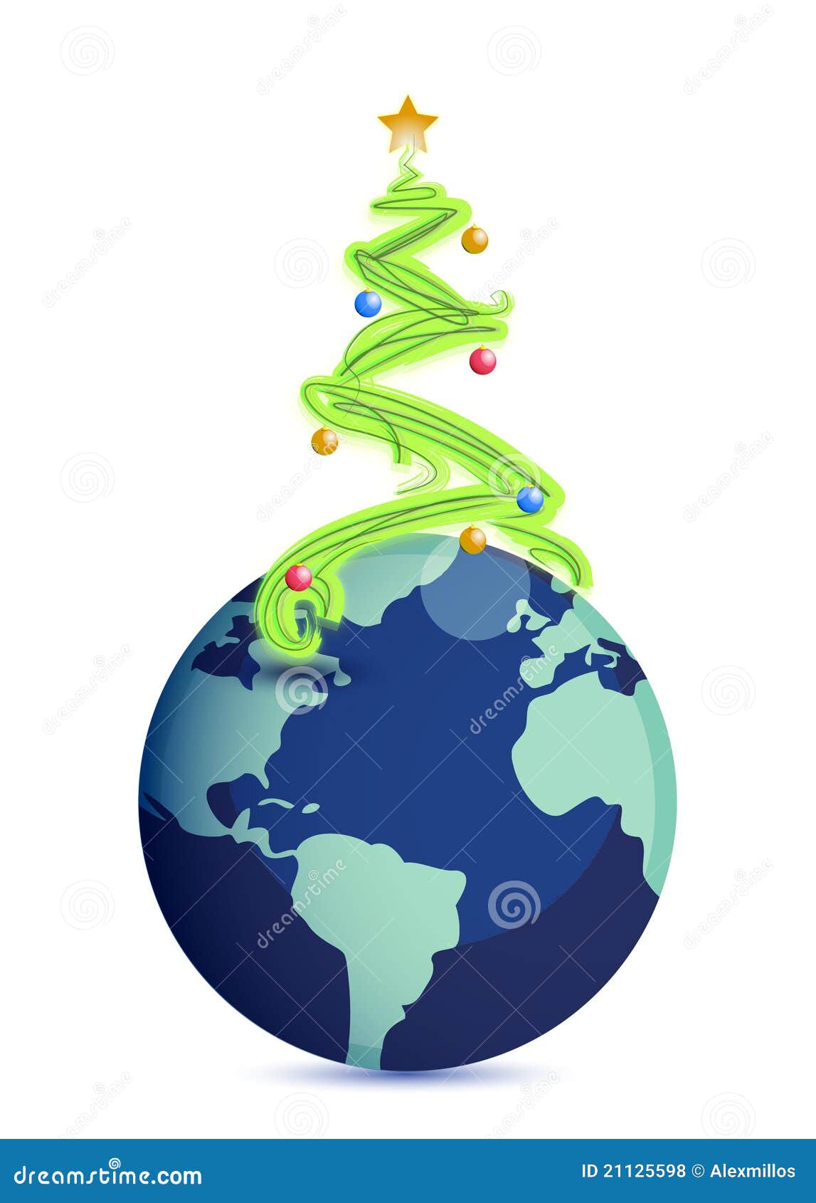 Christmas Tree in Top of the Globe Stock Vector - Illustration of party ...