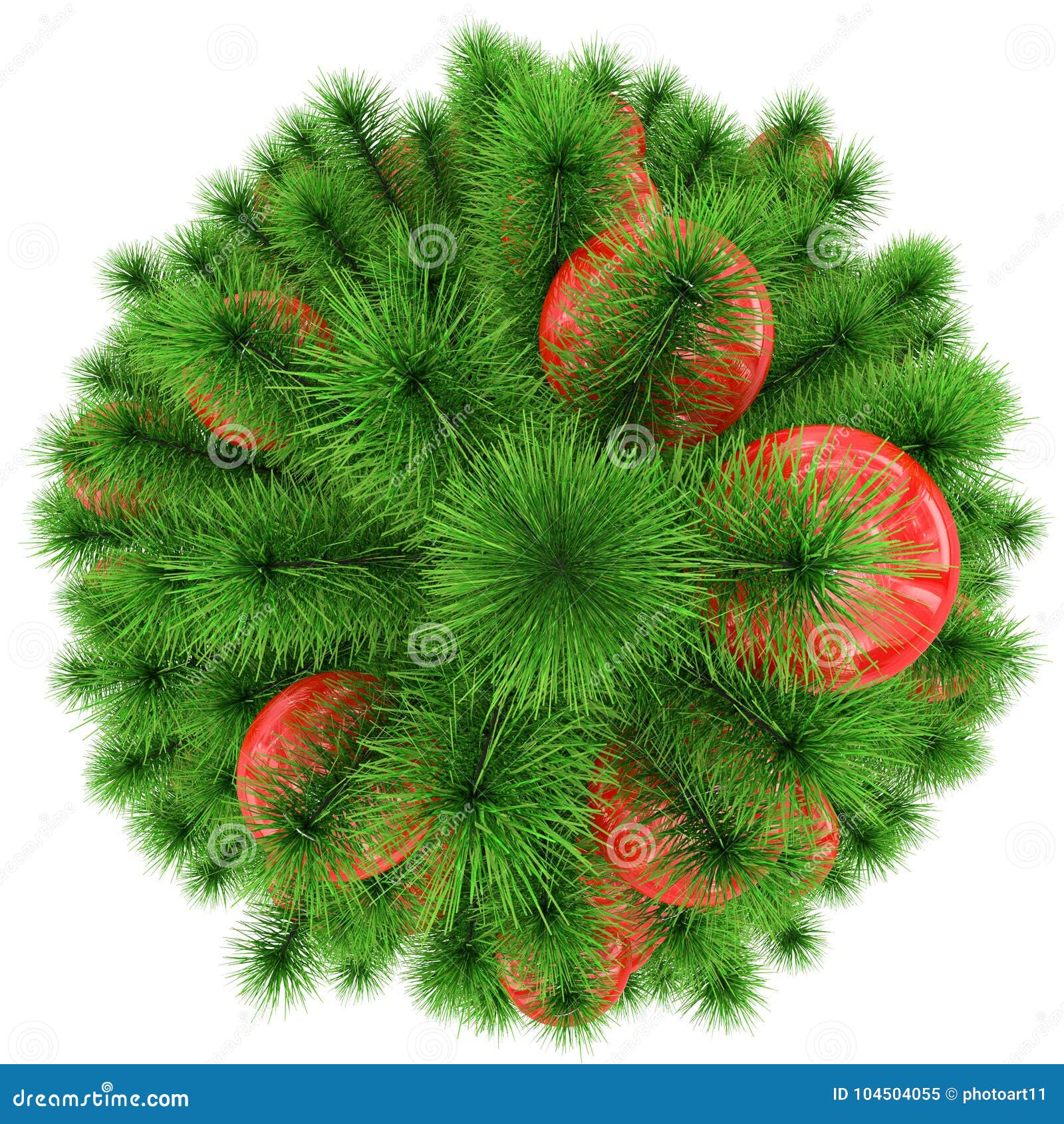 Christmas Tree - Top View - Decorated with Red Christmas Balls - Stock ...