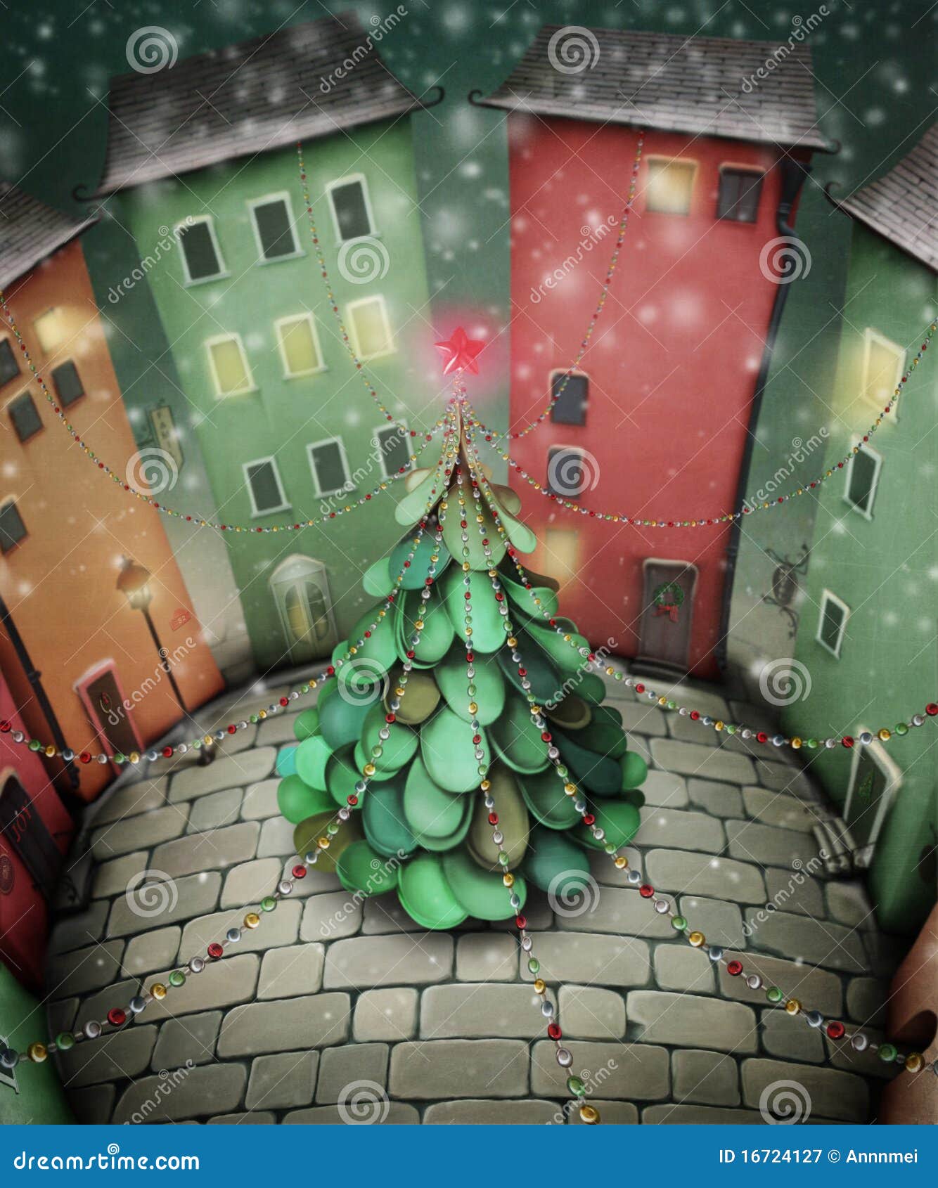 Christmas Tree at Town Square Stock Illustration - Illustration of ...