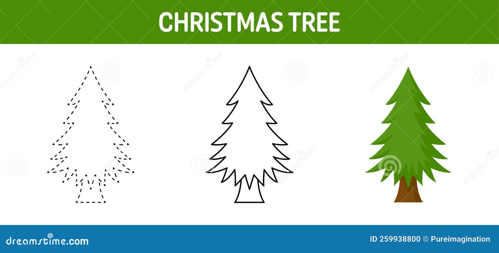Christmas Tree Tracing and Coloring Worksheet for Kids Stock Vector ...