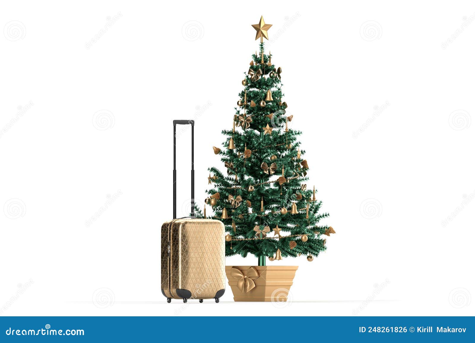Christmas Tree and Travel Suitcase. Christmas Vacation Concept ...