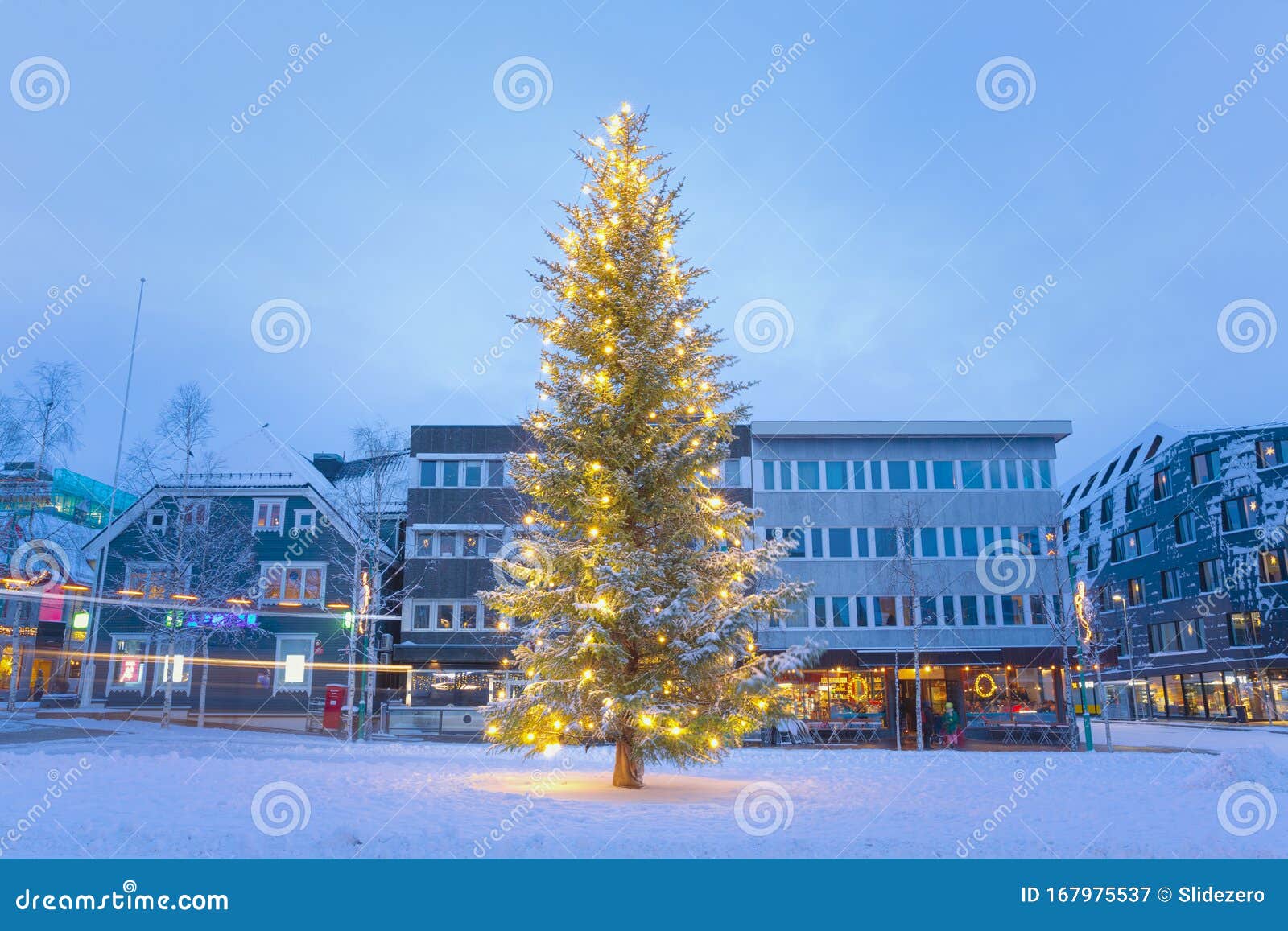Christmas Tree in Tromso Norway, Tromso at Winter Time Stock Image ...