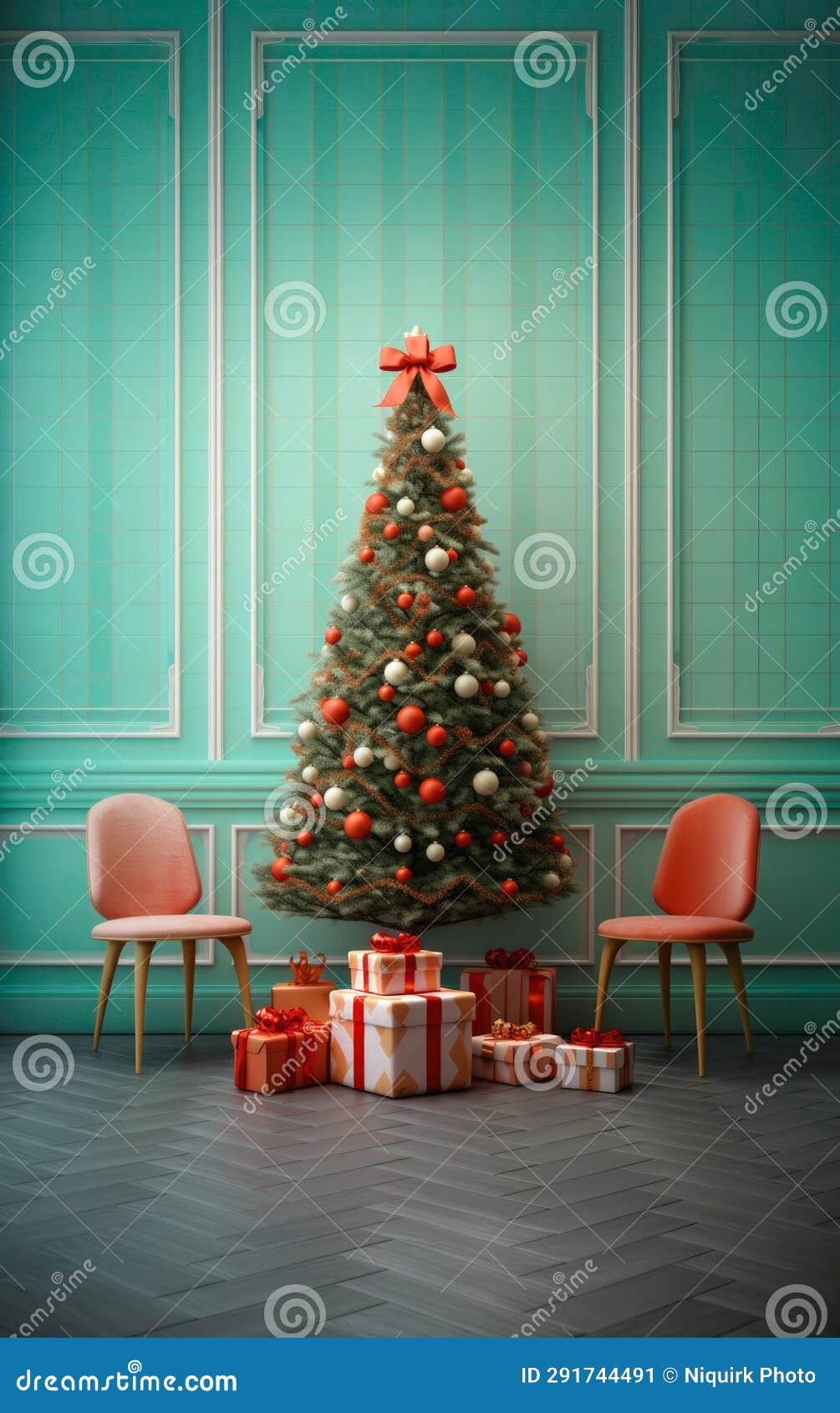 Christmas Tree with Two Empty Chairs and Presents. Stock Illustration ...