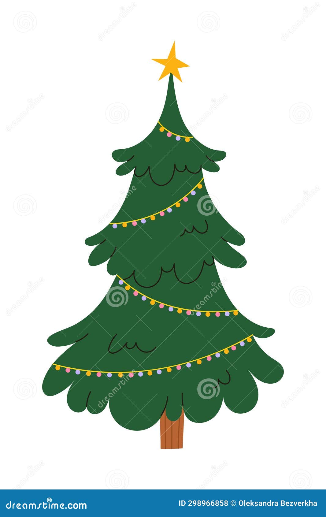 Christmas Tree. Vector Flat Cartoon Illustration. Stock Illustration ...