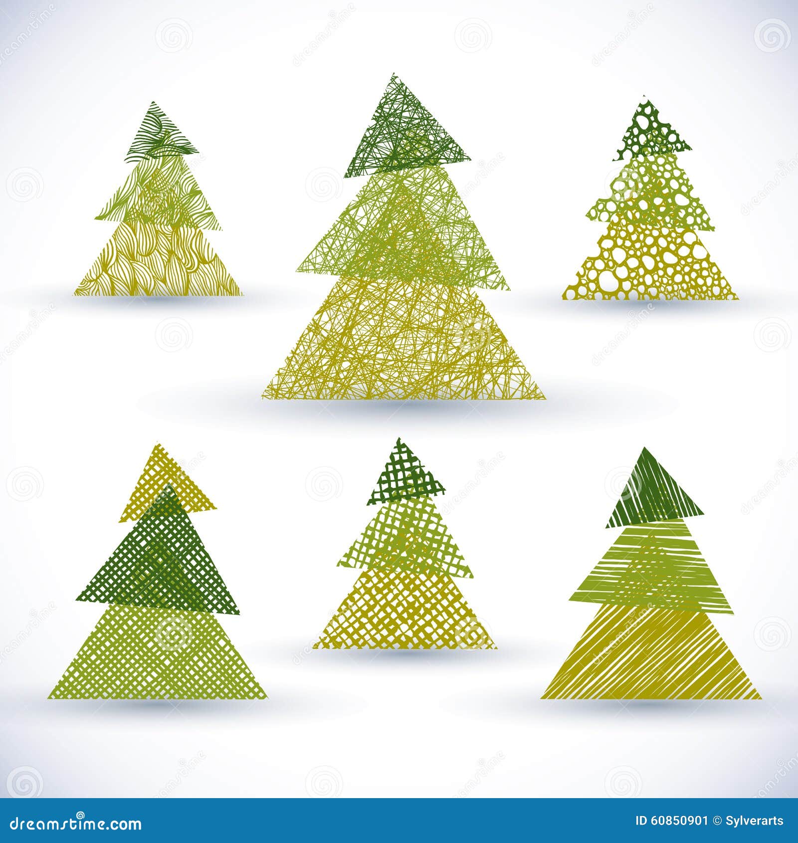 Christmas Tree Vector Set, Hand Drawn Lines Textures Stock Vector ...