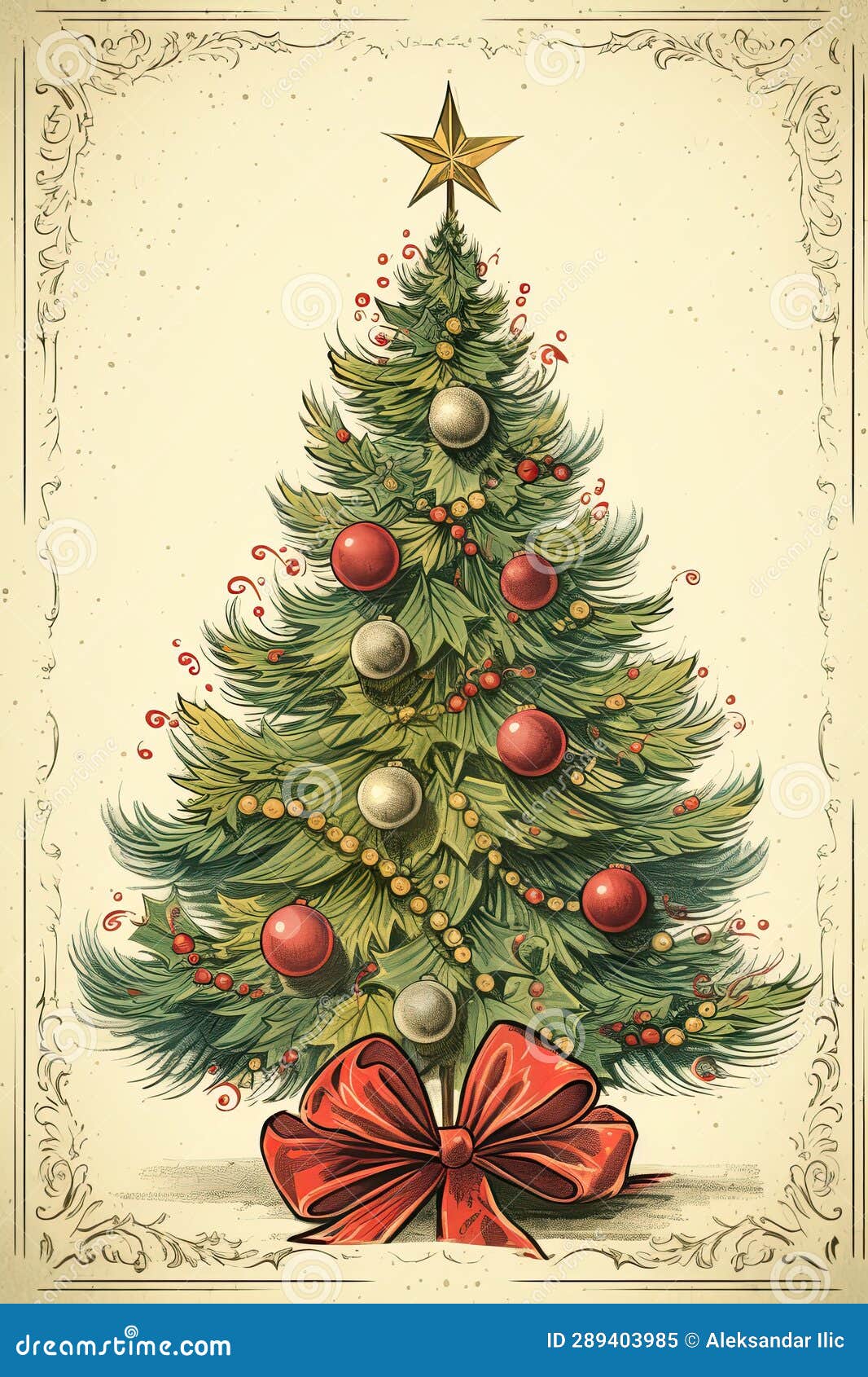 Christmas Tree Vintage Postcard. Generative Ai Illustration Stock ...