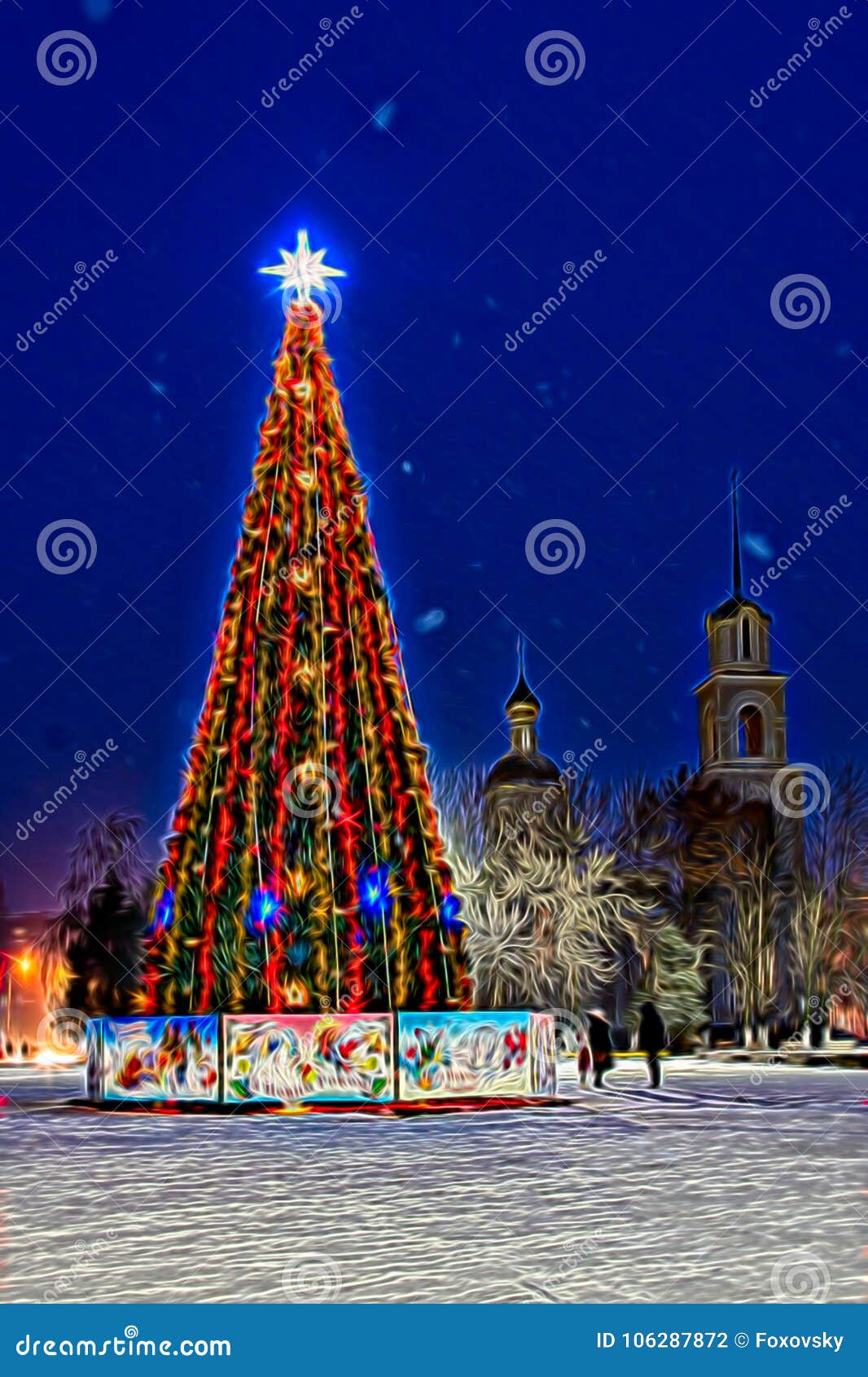 Christmas Tree Wavy Sketch Emulation Night Stock Photo - Image of drawn ...