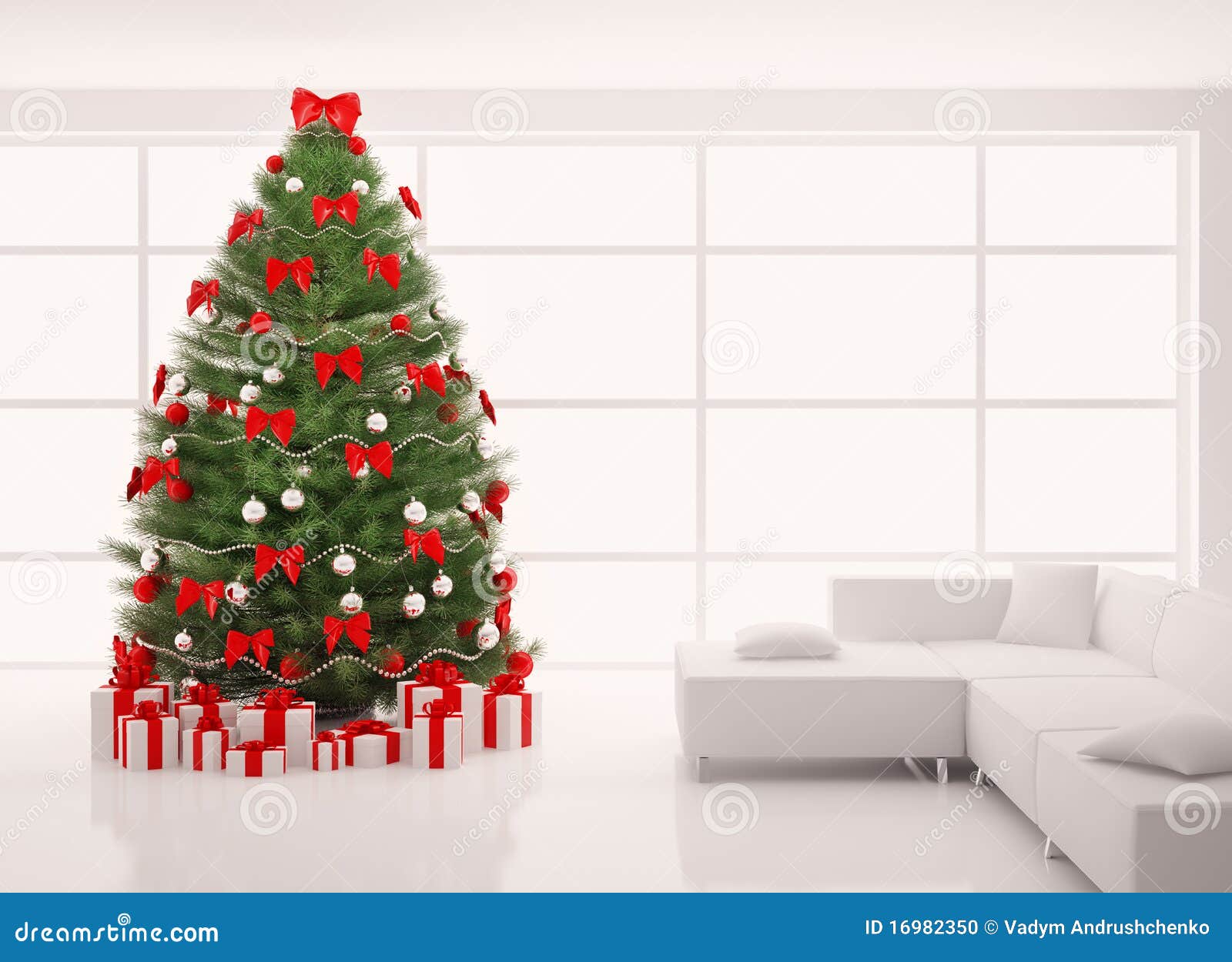 Christmas Tree in White Interior 3d Render Stock Illustration ...