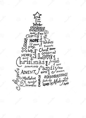 Christmas tree word cloud stock illustration. Illustration of black ...
