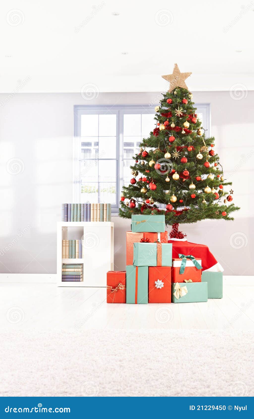 Christmas Tree and Wrapped Gifts Stock Photo - Image of daylight ...