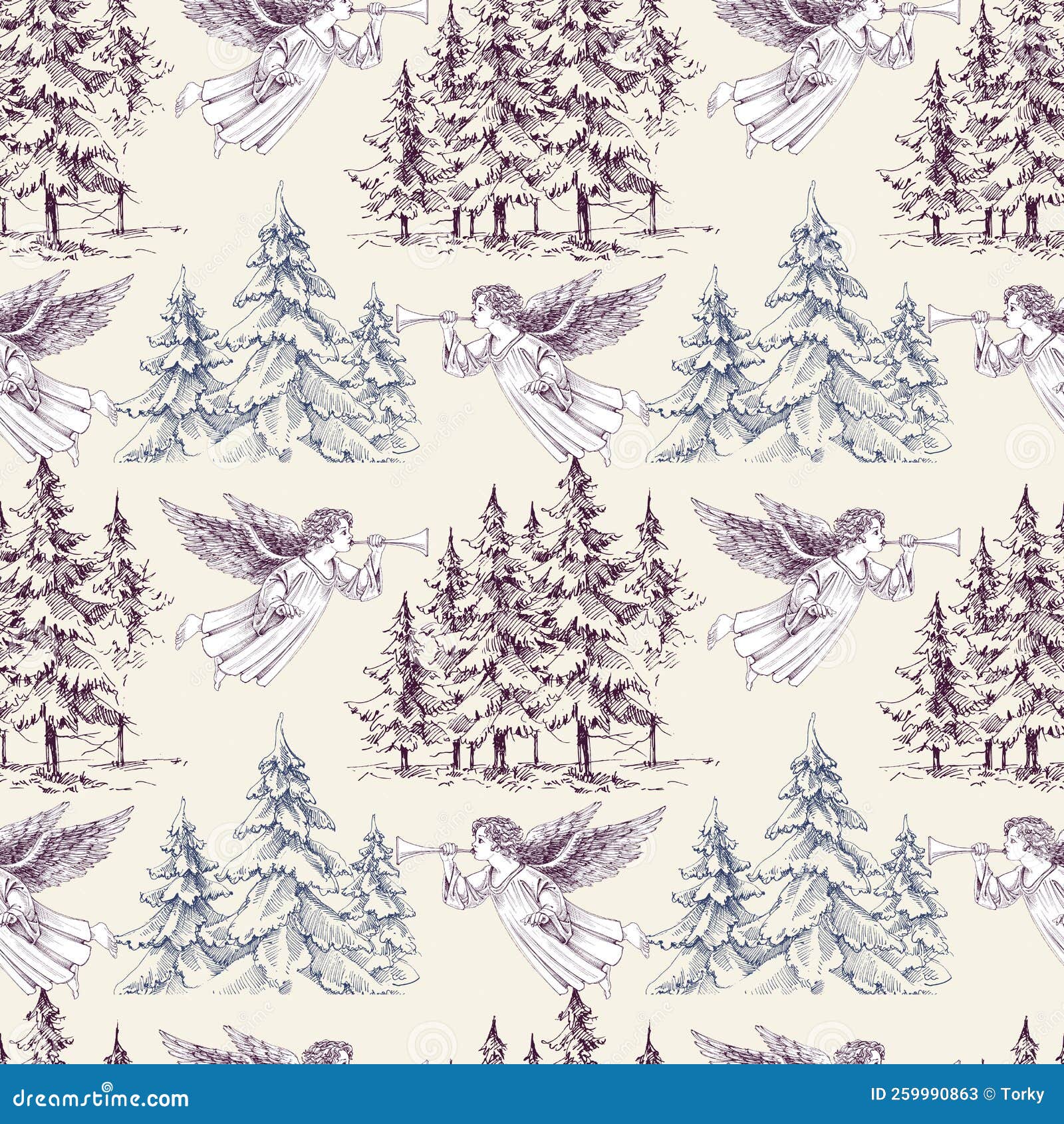 Christmas Trees and Christmas Angel Stock Vector - Illustration of tile ...